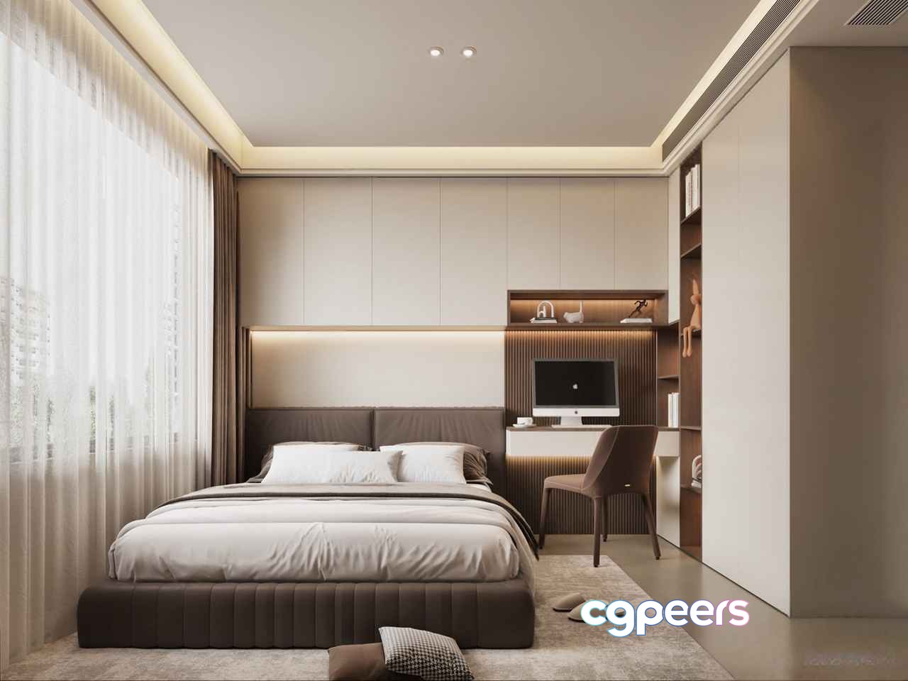 Modern Minimalist Bedroom 3D Model - 9676 - VRAY Render - Cgpeers